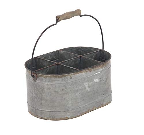 Deco 79 Metal Galvanized Farm House 6 Bottle Wine Holder, 13" x 9" x 7", Gray