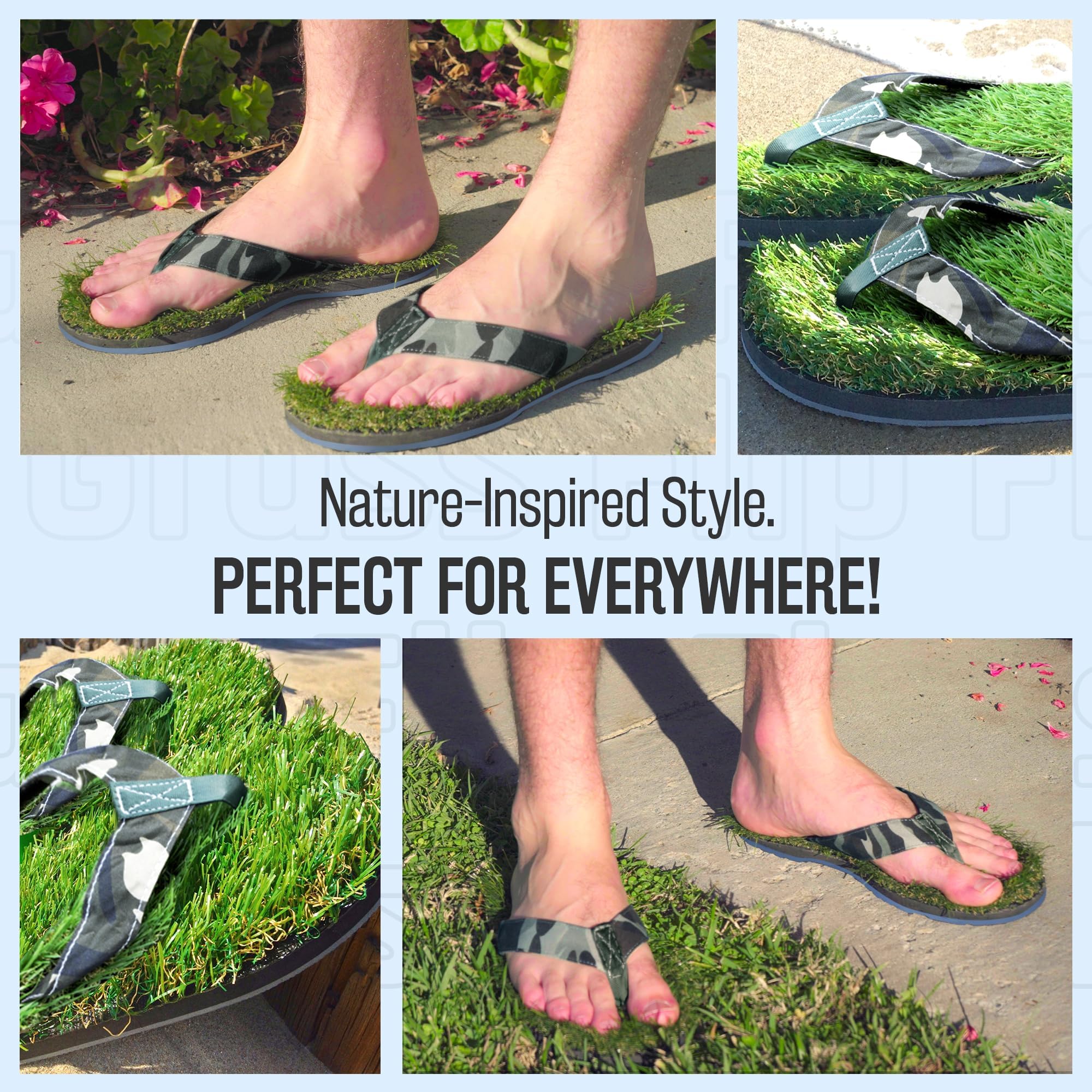 GFF Grass Flip Flops for Men/Women/Kids - XS/S/M/L Size Sandal - Camo/Black/Pink Color Slippers