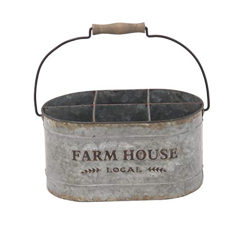 Deco 79 Metal Galvanized Farm House 6 Bottle Wine Holder, 13" x 9" x 7", Gray