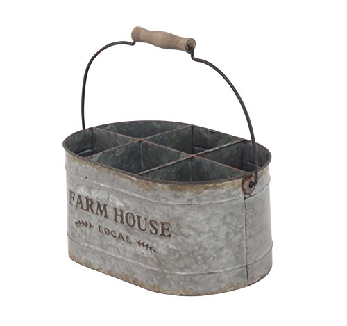 Deco 79 Metal Galvanized Farm House 6 Bottle Wine Holder, 13" x 9" x 7", Gray