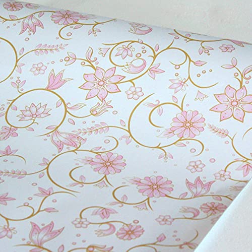 SimpleLife4U Pink Floral Self-Adhesive Shelf Liner Removable Tabletop Protect Paper Decorative Workspace Organizers Photo Storage Box 17.7 Inch by 9.8 Feet