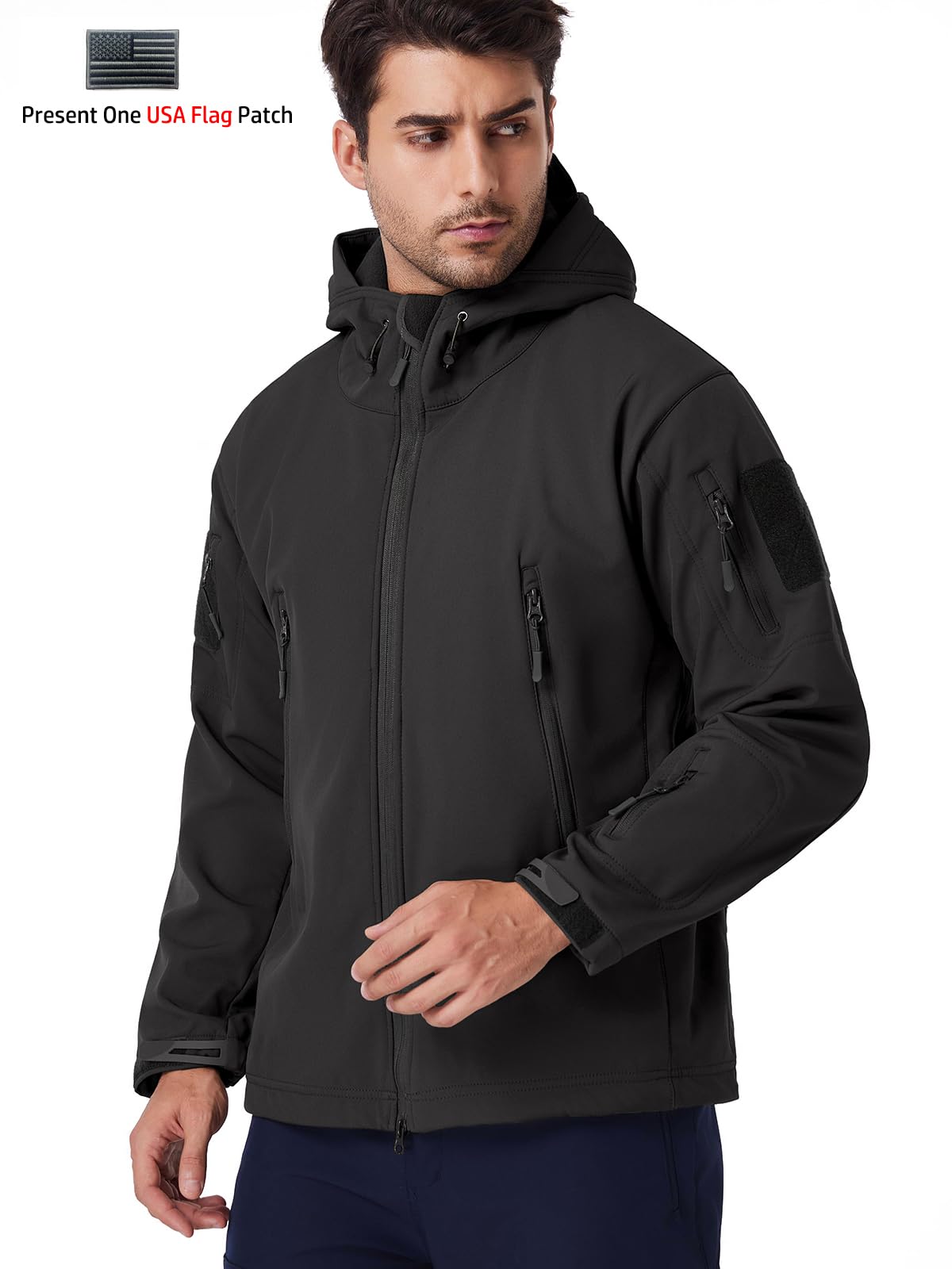 ReFire Gear Men's Army Special Ops Military Tactical Jacket Softshell Fleece Hooded Outdoor Coat, Black, US Large which is equal to Asian XL