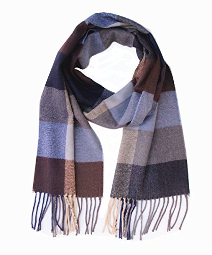 SAFERIN Men Winter Plaid Soft Elegant Cashmere Feel Wrap Scarf Grey Plaid (3-9 Blue Coffee Plaid)
