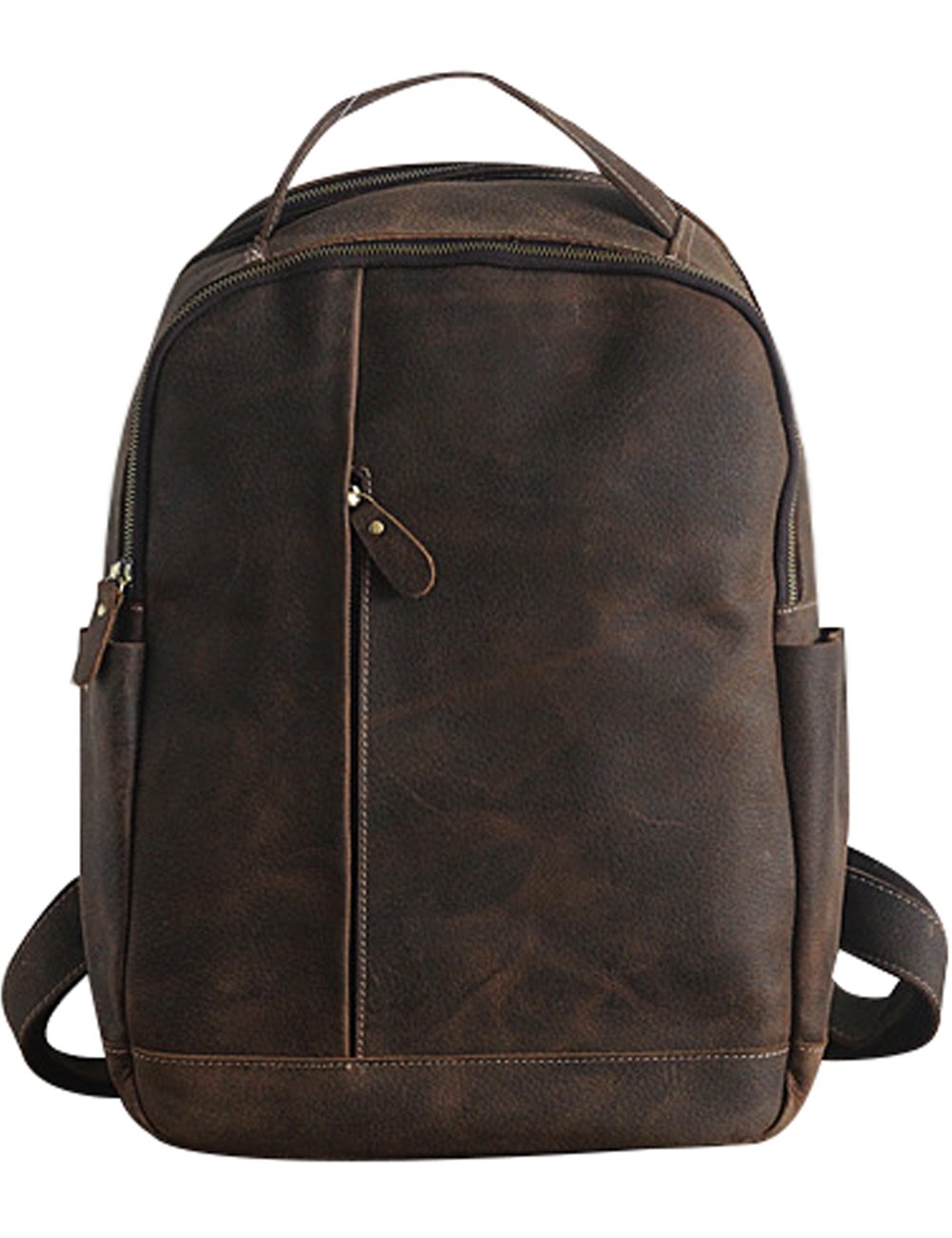 Zoulee Men's Leather Backpack Zipper Backpack Travel Backpack Dark Brown