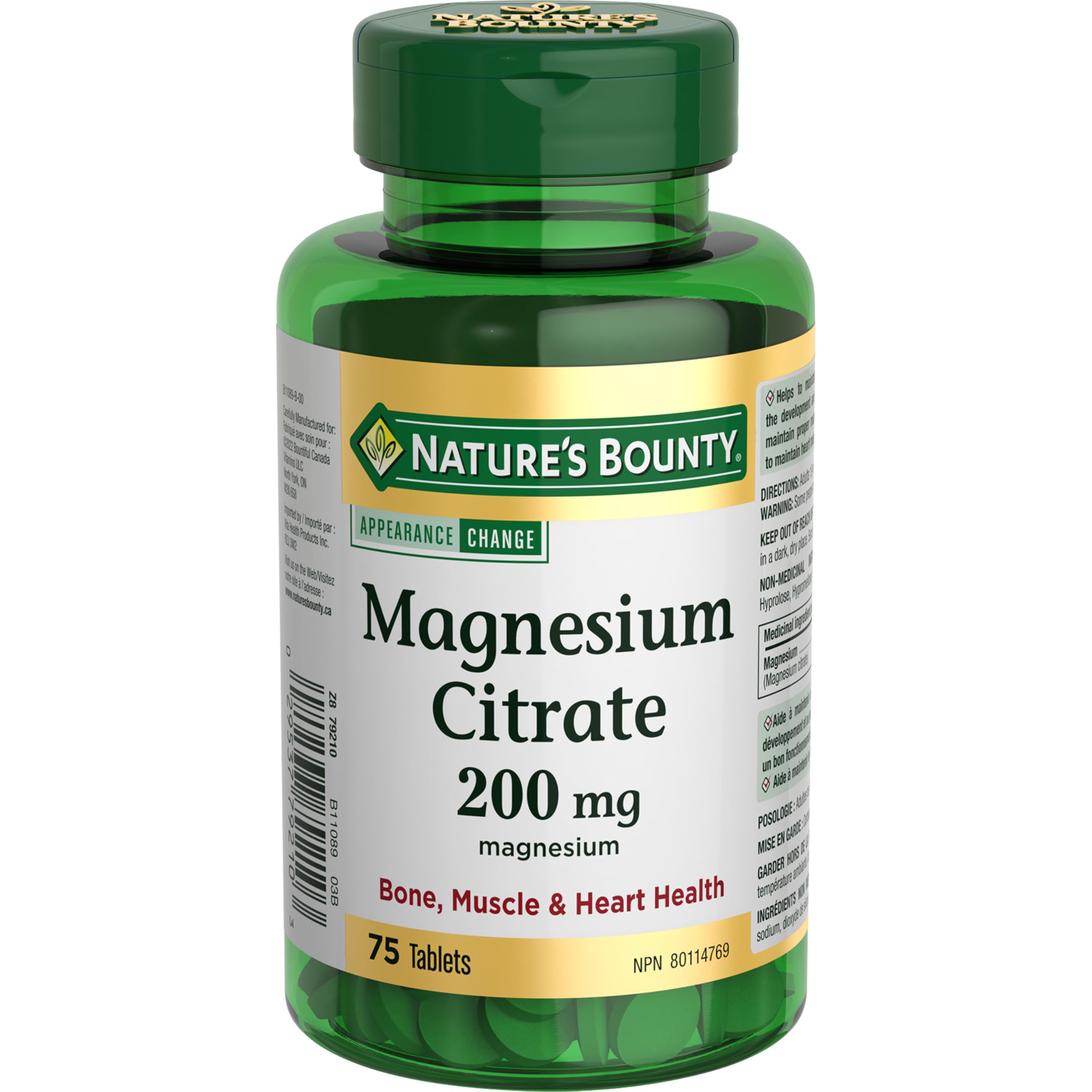 Nature's Bounty Magnesium Citrate 210mg, 75 Tablets