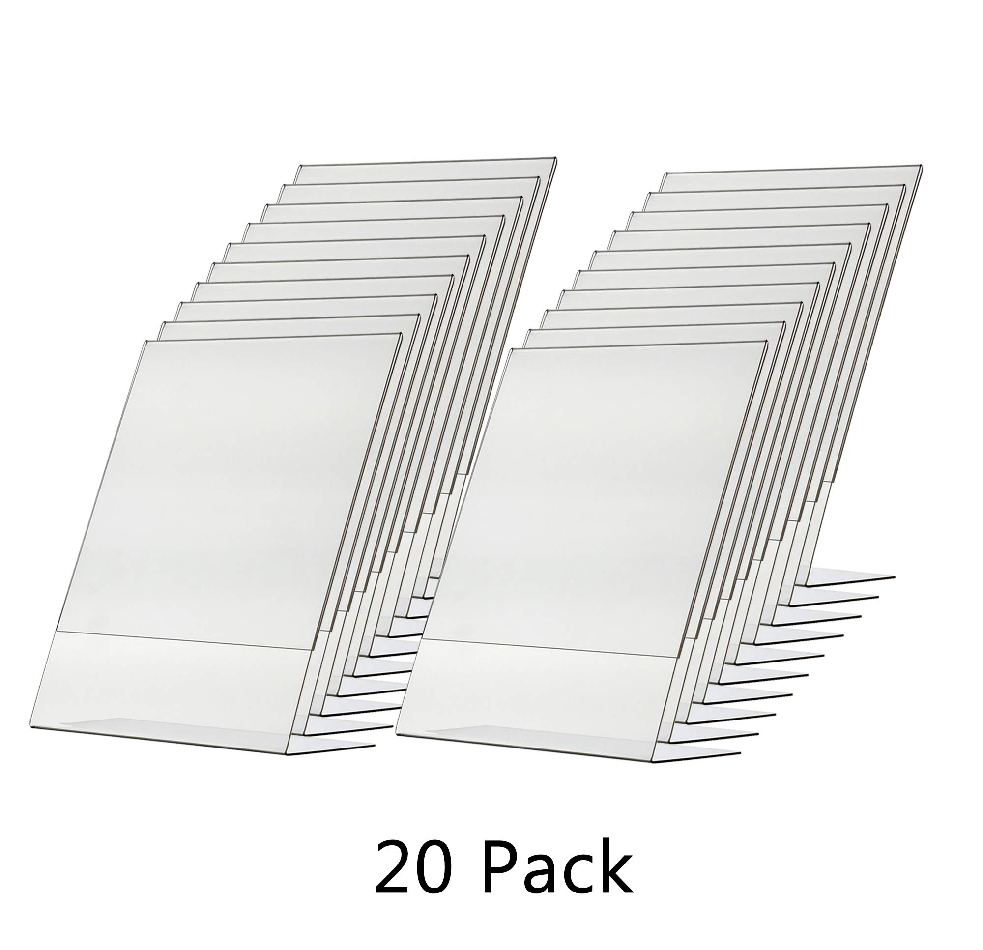 20 Pack Acrylic Sign Holder for 8.5" x 11" Literature Clear Slanted Plexiglass Countertop Graphic Image Side Load Display for Retail Stores Hotels Offices and Restaurants by Marketing Holders