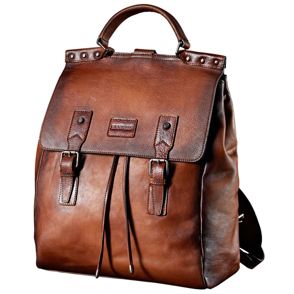 Denny&Dora Genuine Leather Backpack Vintage Laptop Bag Luxury Bookbag MensCasual Travel Daypack Large Capacity (Brown)