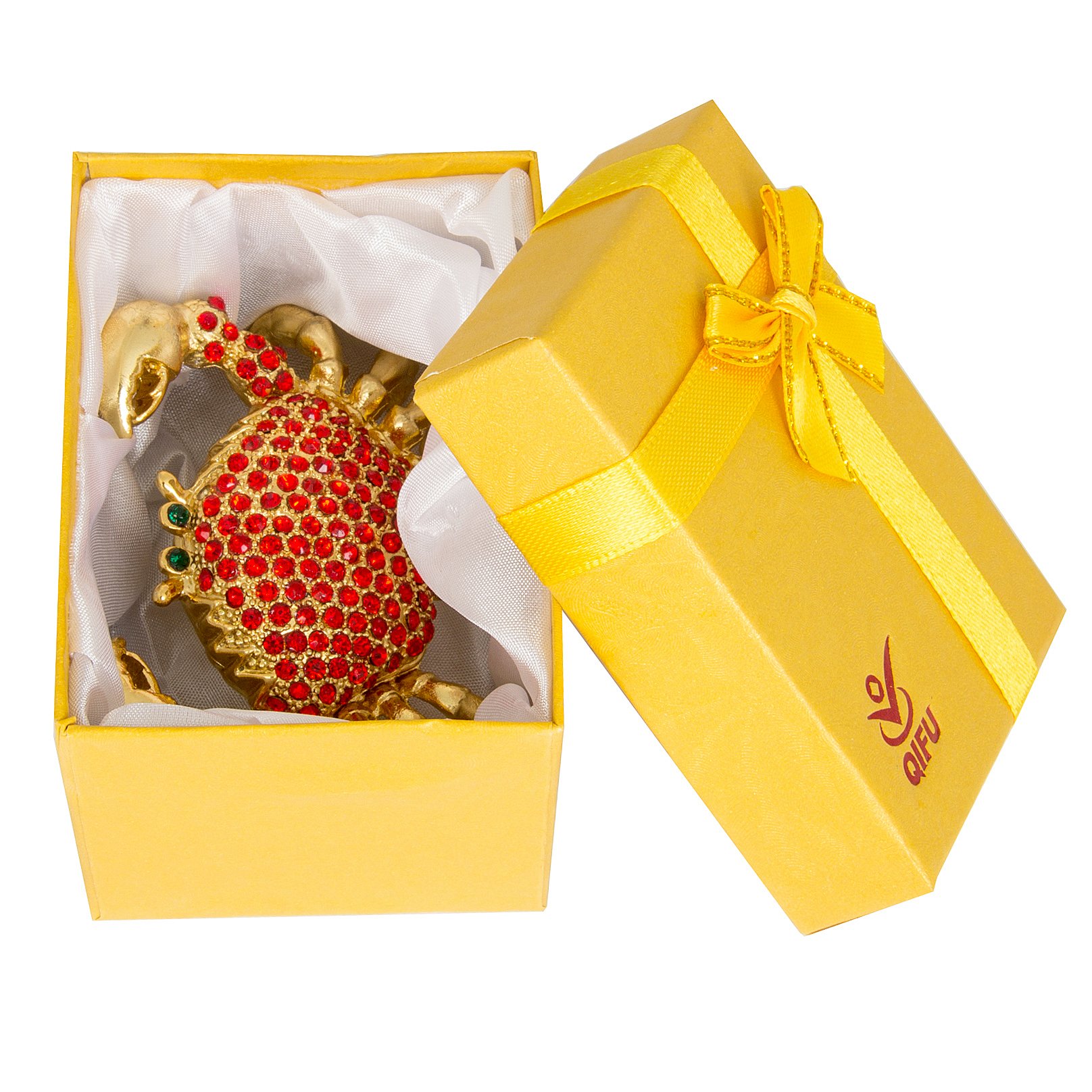 QIFU Hand Painted Crab Shape Decorative Enameled Trinket Box Hinged Unique Gift for Home Decor