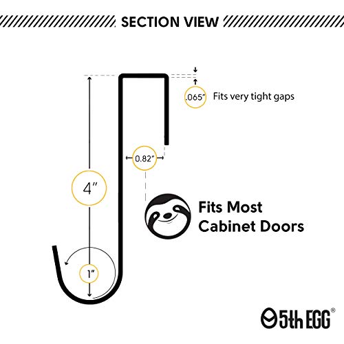 5th EGG Over-The-Cabinet Door Hooks, Sloth Animal Design, Fun Accessories for Kitchen and Bathroom; 2-Pack, Metal