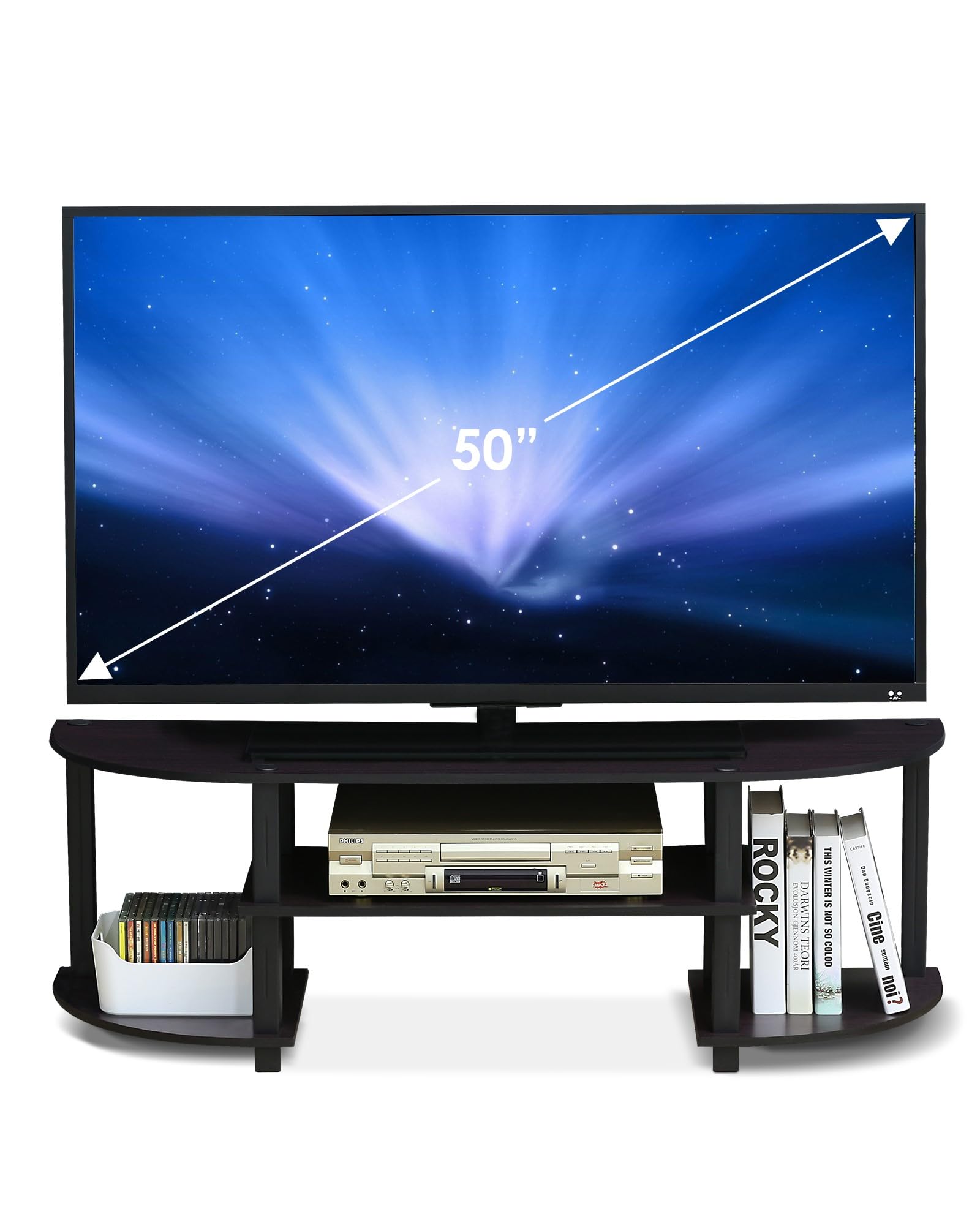 Furinno Turn-S-Tube Wide TV Entertainment Center, Dark Walnut