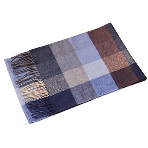 SAFERIN Men Winter Plaid Soft Elegant Cashmere Feel Wrap Scarf Grey Plaid (3-9 Blue Coffee Plaid)