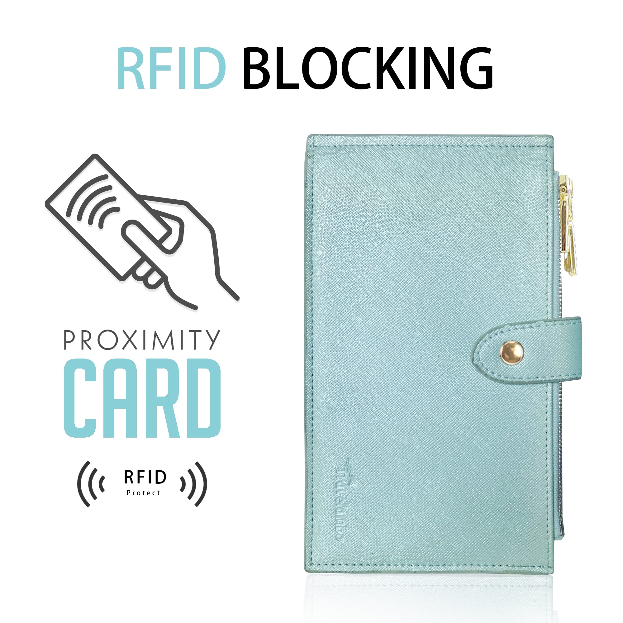 Travelambo RFID Wallet Women Large Size Bifold Multi Card Wallet Case with Zipper Pocke Credit Card Holder for Women