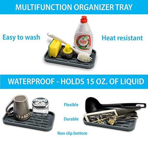 Pacific HKB Mats Under Sink Mat for Kitchen Waterproof - Silicone Under Sink Liner (34.25β x 22β) plus Organizer Tray - Under the Sink Mat for Kitchen Cabinet - Versatile Under Sink Tray - Gray