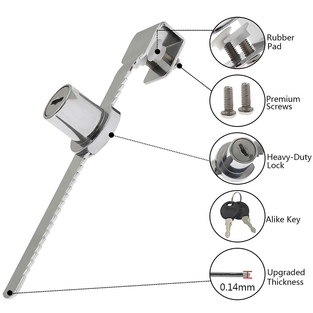 BTMB 4Pcs Drawer Display Case Showcase Sliding Glass Door Ratchet Lock with 8 Keys (Keyed Alike)