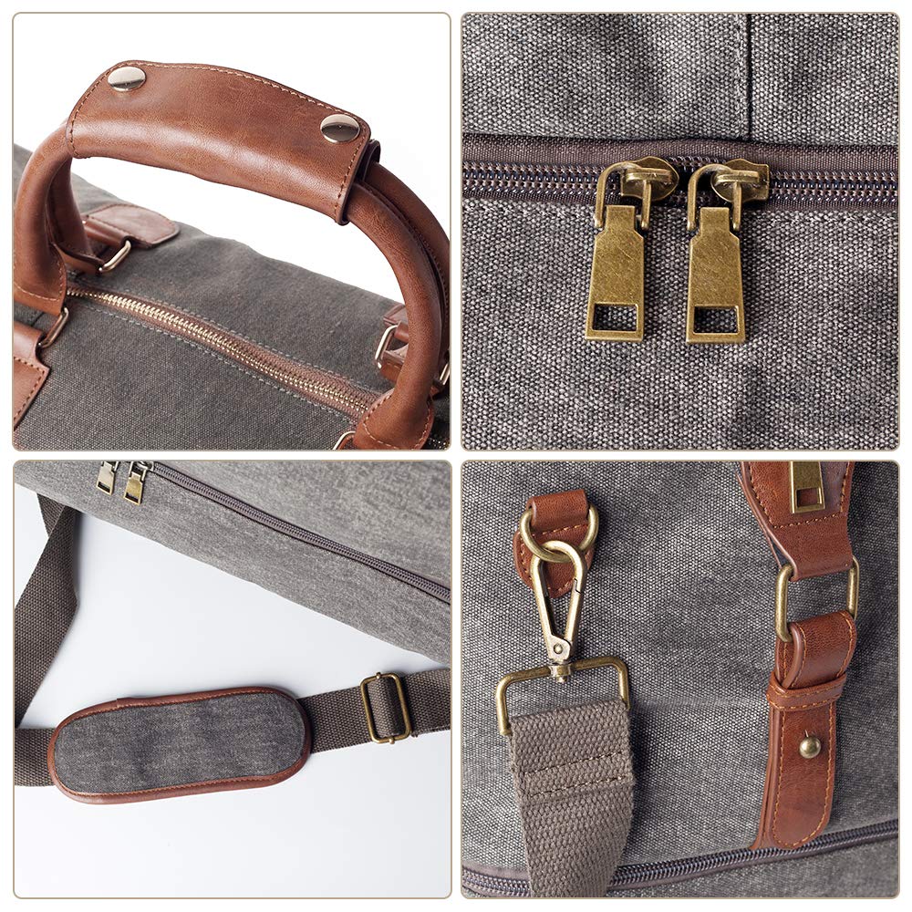 MyMealivos Canvas Weekender Bag, Overnight Travel Carry On Duffel Tote with Shoe Pouch (Grey)