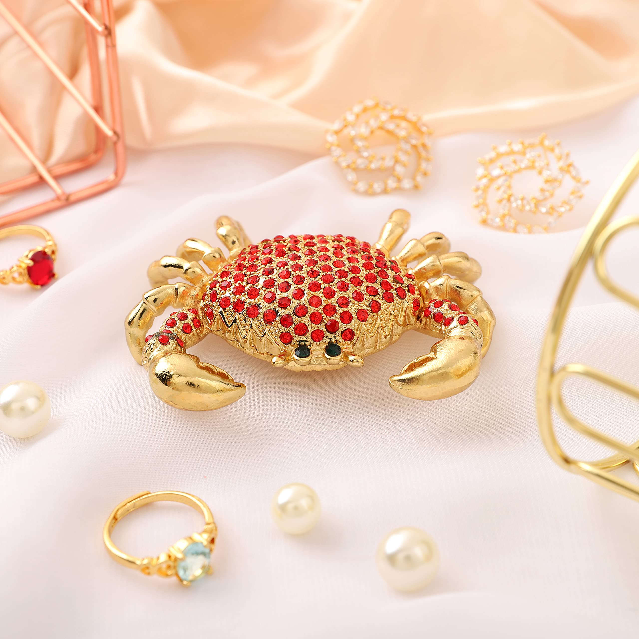 QIFU Hand Painted Crab Shape Decorative Enameled Trinket Box Hinged Unique Gift for Home Decor
