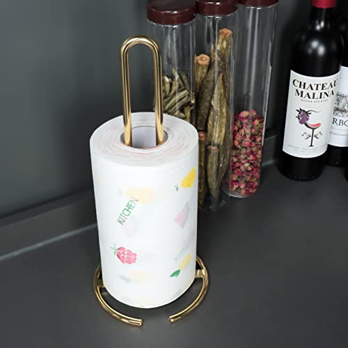 Winmien Magnetic Paper Towel Holder Countertop, Kitchen Standing Paper Towel Roll Holder for Bathroom Kitchen Organization and Storage, Standard or Jumbo-Sized Roll Holder (Gold)
