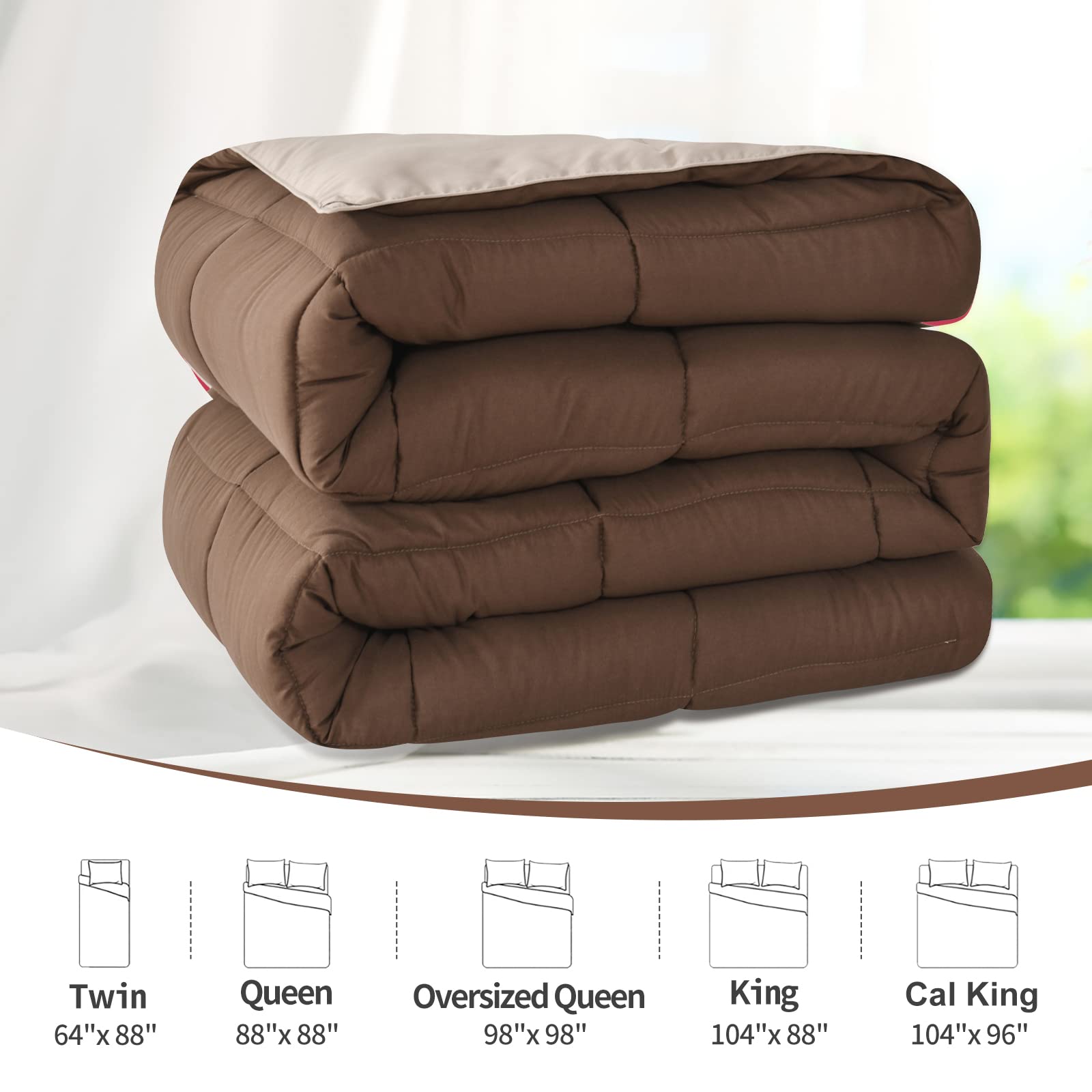 Homelike Moment Comforters Queen Size - Brown Duvet Insert Down Alternative Bed Queen Comforter, Lightweight Bedding Comforters Full Size Quilted Soft All Season Reversible Chocolate Brown/Beige