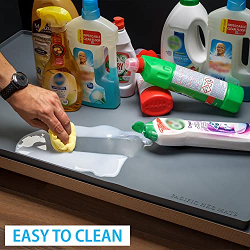 Pacific HKB Mats Under Sink Mat for Kitchen Waterproof - Silicone Under Sink Liner (34.25β x 22β) plus Organizer Tray - Under the Sink Mat for Kitchen Cabinet - Versatile Under Sink Tray - Gray