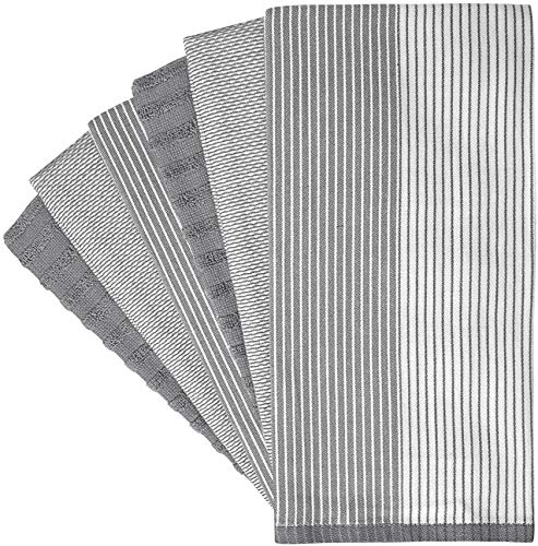 Premium Kitchen Towels (20βx 28β, 6 Pack) | Large Cotton Kitchen Hand Towels | Dish Towels | Flat & Terry Towel | Kitchen Towels | Highly Absorbent Tea Towels Set with Hanging Loop | Gray