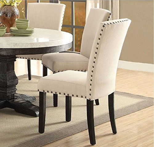 Acme 7PC Round White Marble Top Weathered Black Finish Wood Dining Table Set
