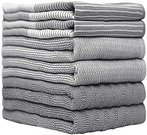 Premium Kitchen Towels (20βx 28β, 6 Pack) | Large Cotton Kitchen Hand Towels | Dish Towels | Flat & Terry Towel | Kitchen Towels | Highly Absorbent Tea Towels Set with Hanging Loop | Gray