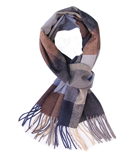 SAFERIN Men Winter Plaid Soft Elegant Cashmere Feel Wrap Scarf Grey Plaid (3-9 Blue Coffee Plaid)