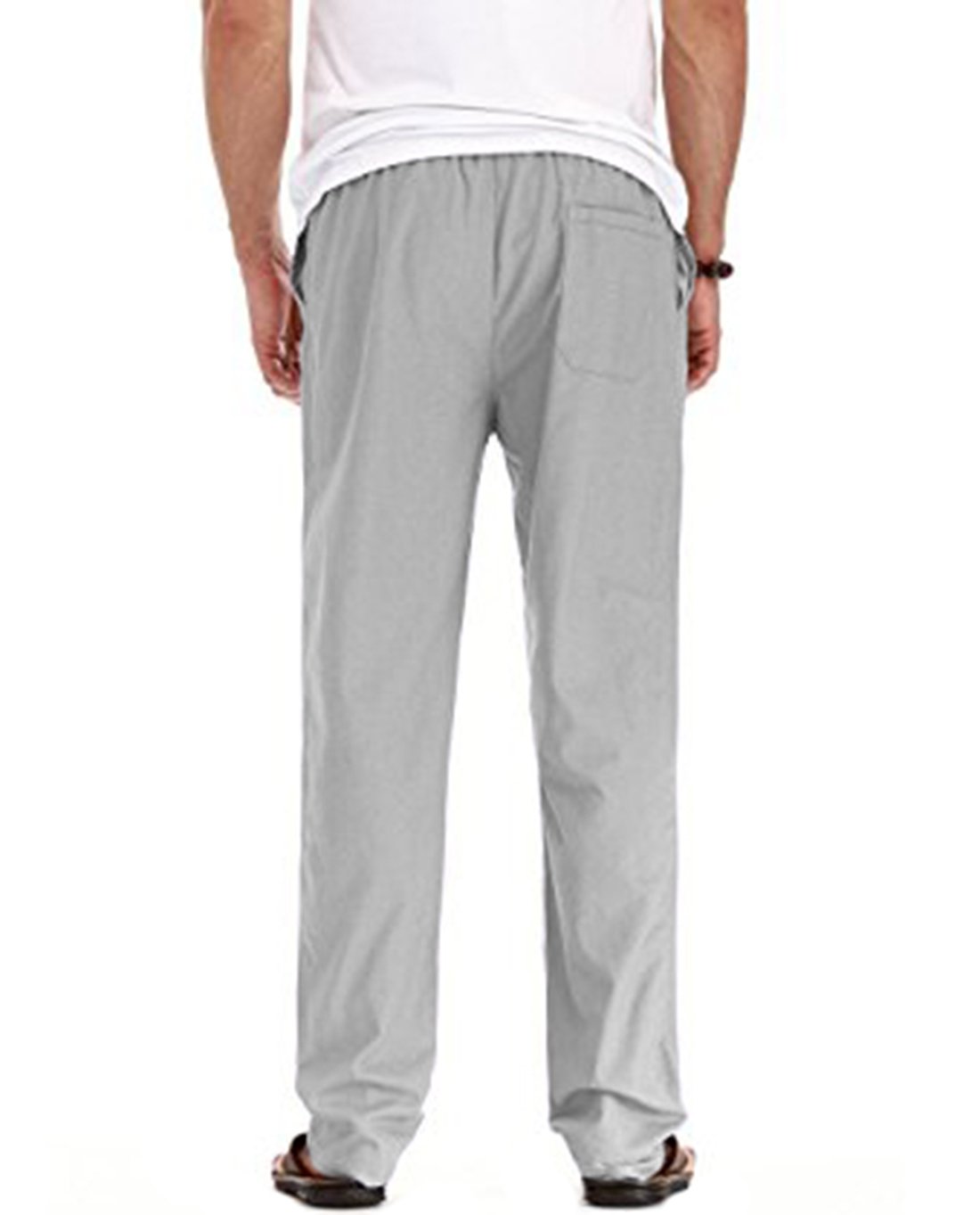 SIR7 Men's Linen Casual Lightweight Drawstrintg Elastic Waist Summer Beach Pants Light Grey 2L