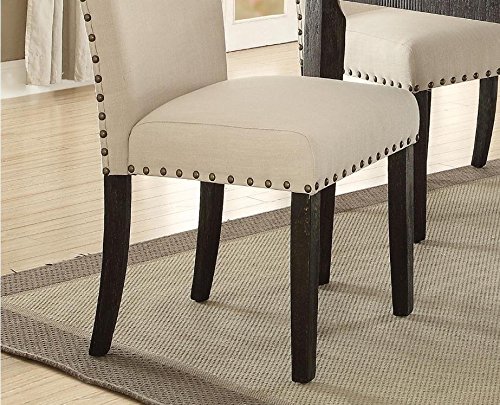 Acme 7PC Round White Marble Top Weathered Black Finish Wood Dining Table Set