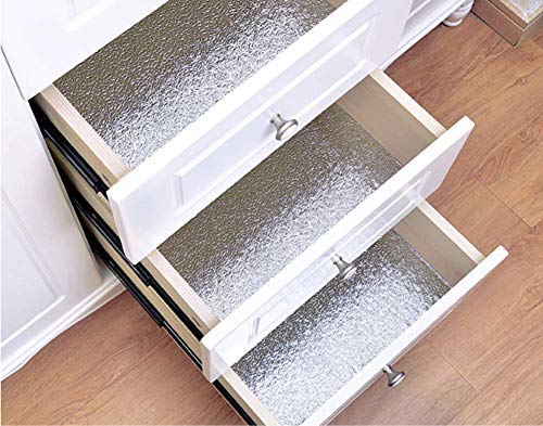 Yija Self-Adhesive Kitchen Aluminum Foil Anti Greasy Countertop DIY Waterproof Shelf Drawer Liner Cabinet Sticker 15.6 Inch by 98 Inch