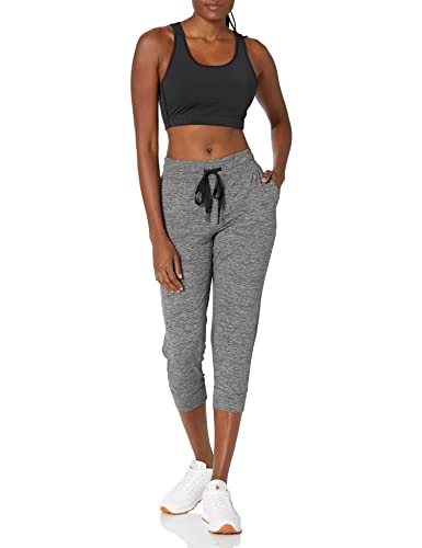 Amazon Essentials Women's Brushed Tech Stretch Crop Jogger Pant (Available in Plus Size), Dark Grey Space Dye, Medium