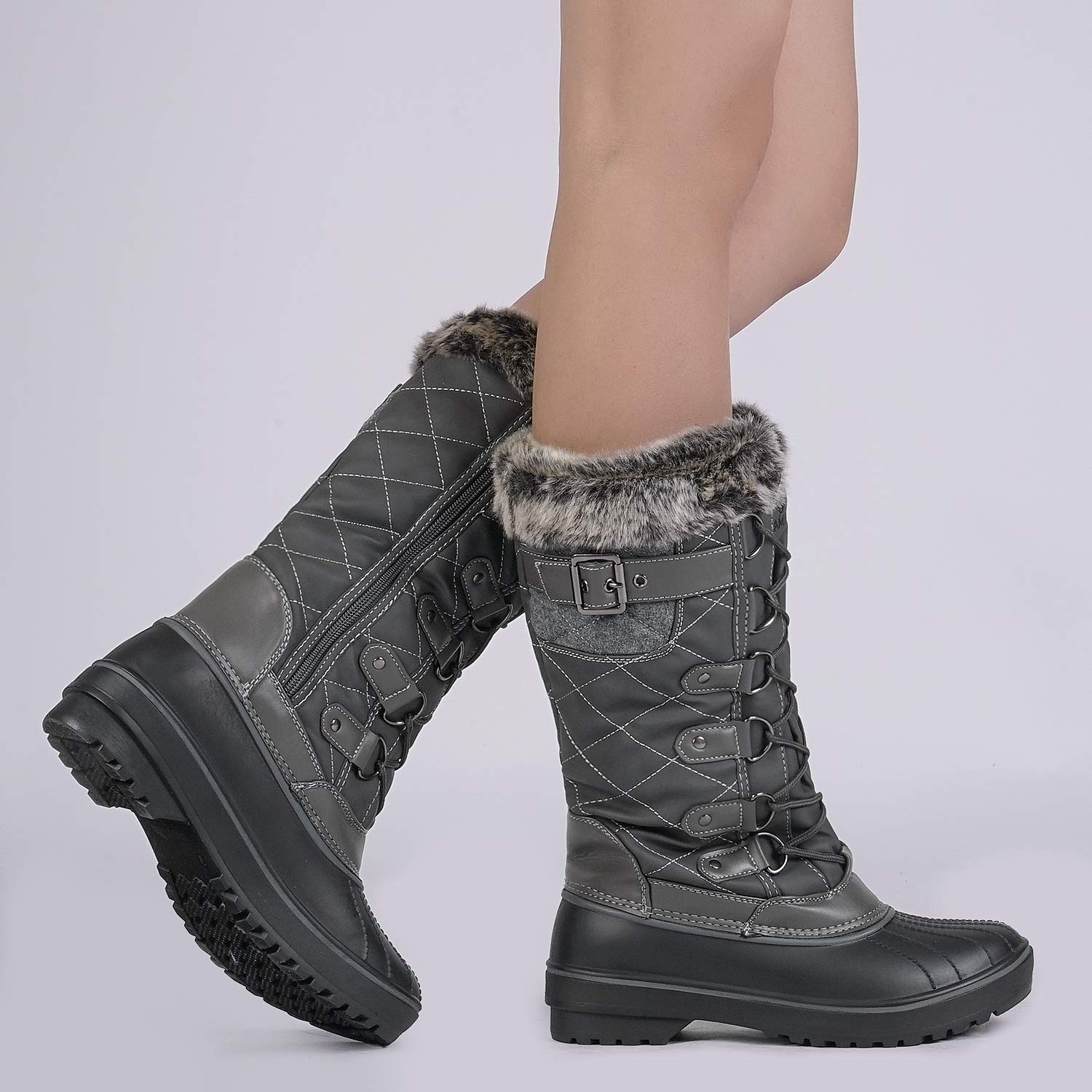 DREAM PAIRS Women's DP Warm Faux Fur Lined Mid Calf Winter Snow Boots,Size 10,Grey,DP-AVALANCHE