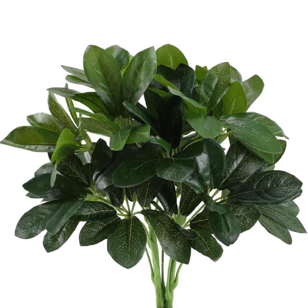 GTIDEA Artificial Shrubs Plants Fake Silk Schefflera Bushes Real Touch Faux Greenery Leaf Arrangements Indoor Outdoor Garden Office Home Table Centerpieces Wall Hanging Décor 2pcs