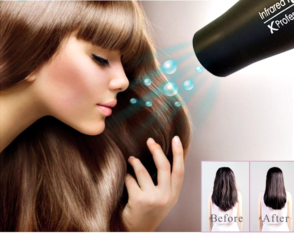 Ionic Infrared Blow Dryer - 1875W Professional Salon Dryer with Diffuser & Concentrator Attachments for Curly Hair, Black (XX-Large)