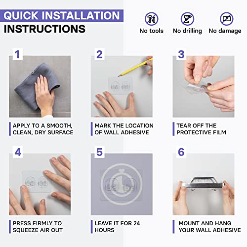 KINCMAX 2 Packs Strong Sticky Waterproof Heavy-Duty Sponge Holder Adhesives Nail Free Transparent Adhesive Pads for Kitchen Sink Organizers, Sink Brush Holder, Soap Dishes