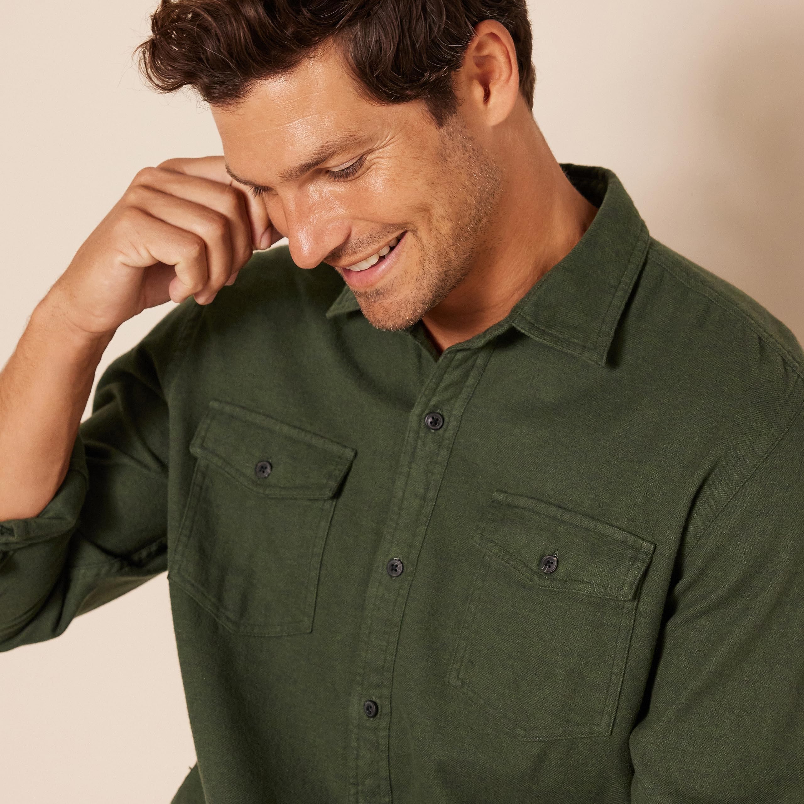 Amazon Essentials Men's Long-Sleeve Flannel Shirt, Regular-Fit, Two Pockets, Olive Heather, X-Large