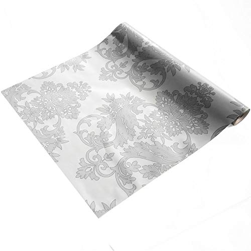 Yifely Grey Floral Shelving Paper Self Adhesive Shelf Liner Dresser Drawer Sticker 17.7 Inch by 9.8 Feet