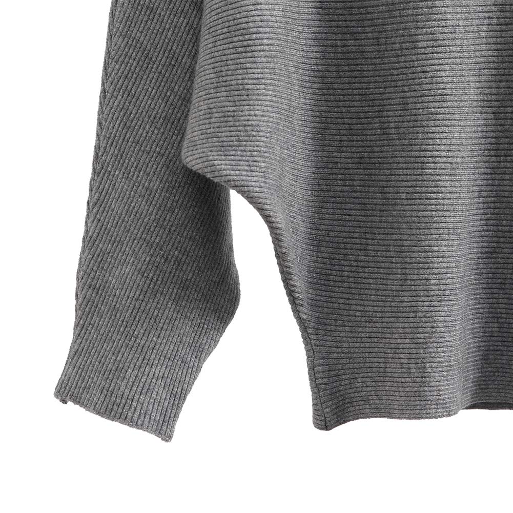 Ckikiou Womens Lightweight Oversized Boat Neck Sweaters Tops Dolman Batwing Sleeve Ribbed Knitted Pullovers Gray