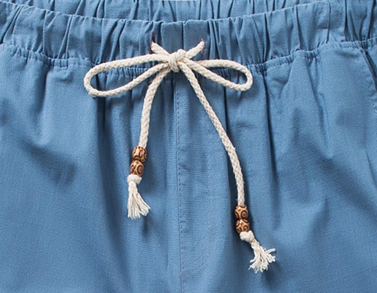 SIR7 Men's Linen Casual Lightweight Drawstrintg Elastic Waist Summer Beach Pants Denim Blue XL