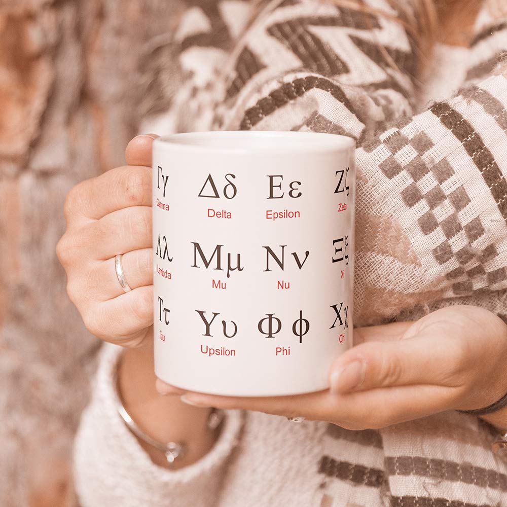 TWISTED ENVY Greek 24 Alphabet Educational 15 OZ Ceramic Mug for Coffee, Tea - Greek Letters Education Novelty Cup for Students, Teacher, Friends, Funny Gifts
