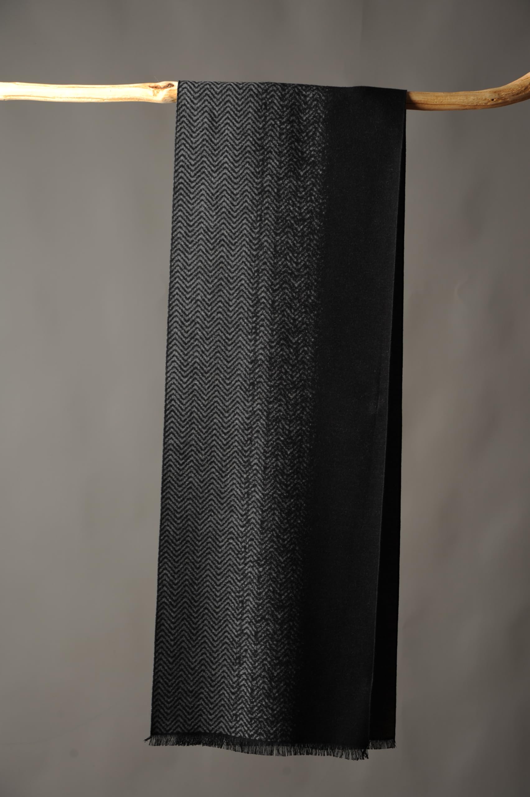 CUDDLE DREAMS Men's Silk Scarves, 100% Mulberry Silk Brushed, Luxuriously Soft (Black Gray Herringbone)