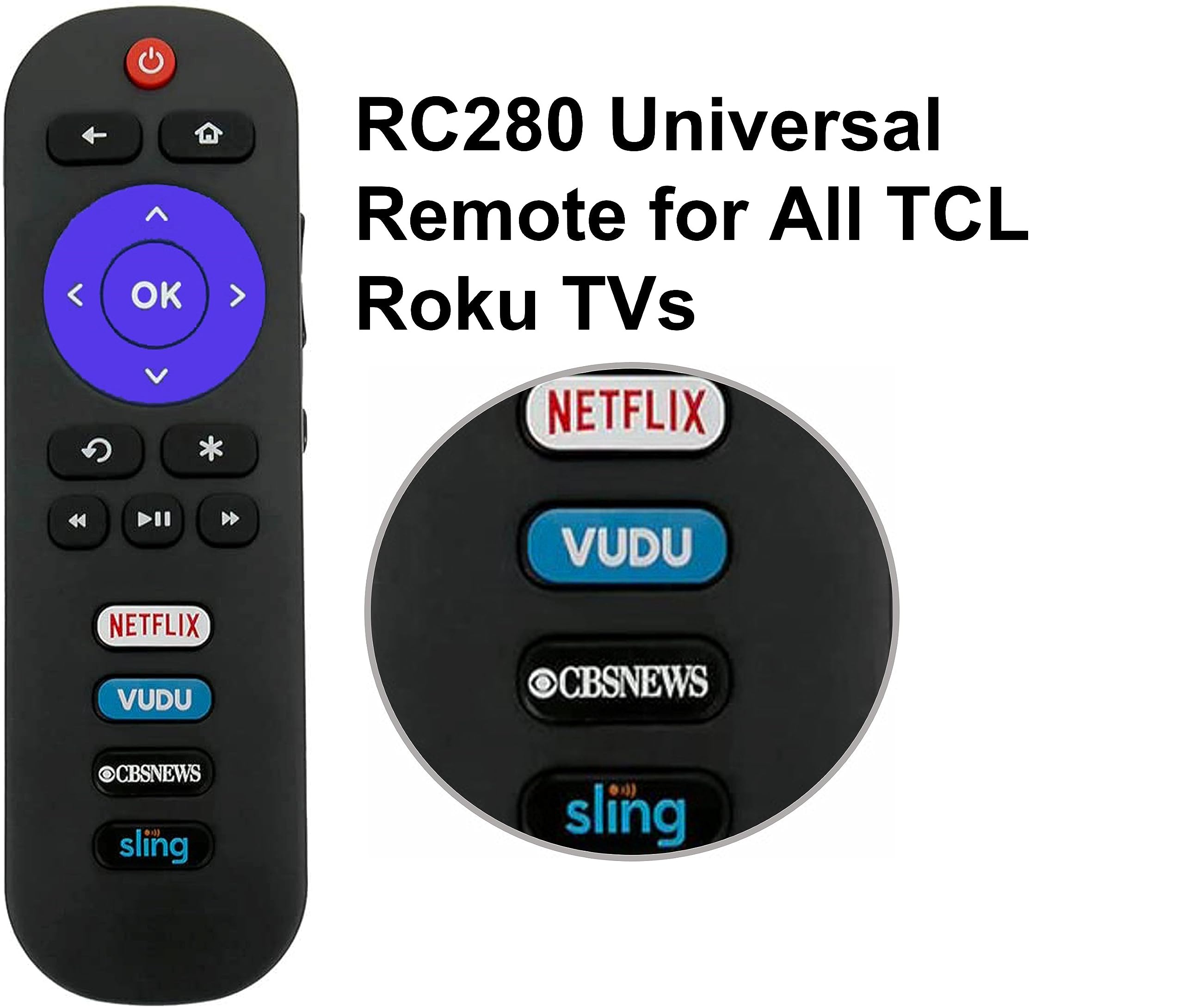 Remote Control Replacement for TCL Roku TV Remote All TCL Roku Smart LED TVs with CBSNEWS/Sling/Netflix/Amazon Shortcuts