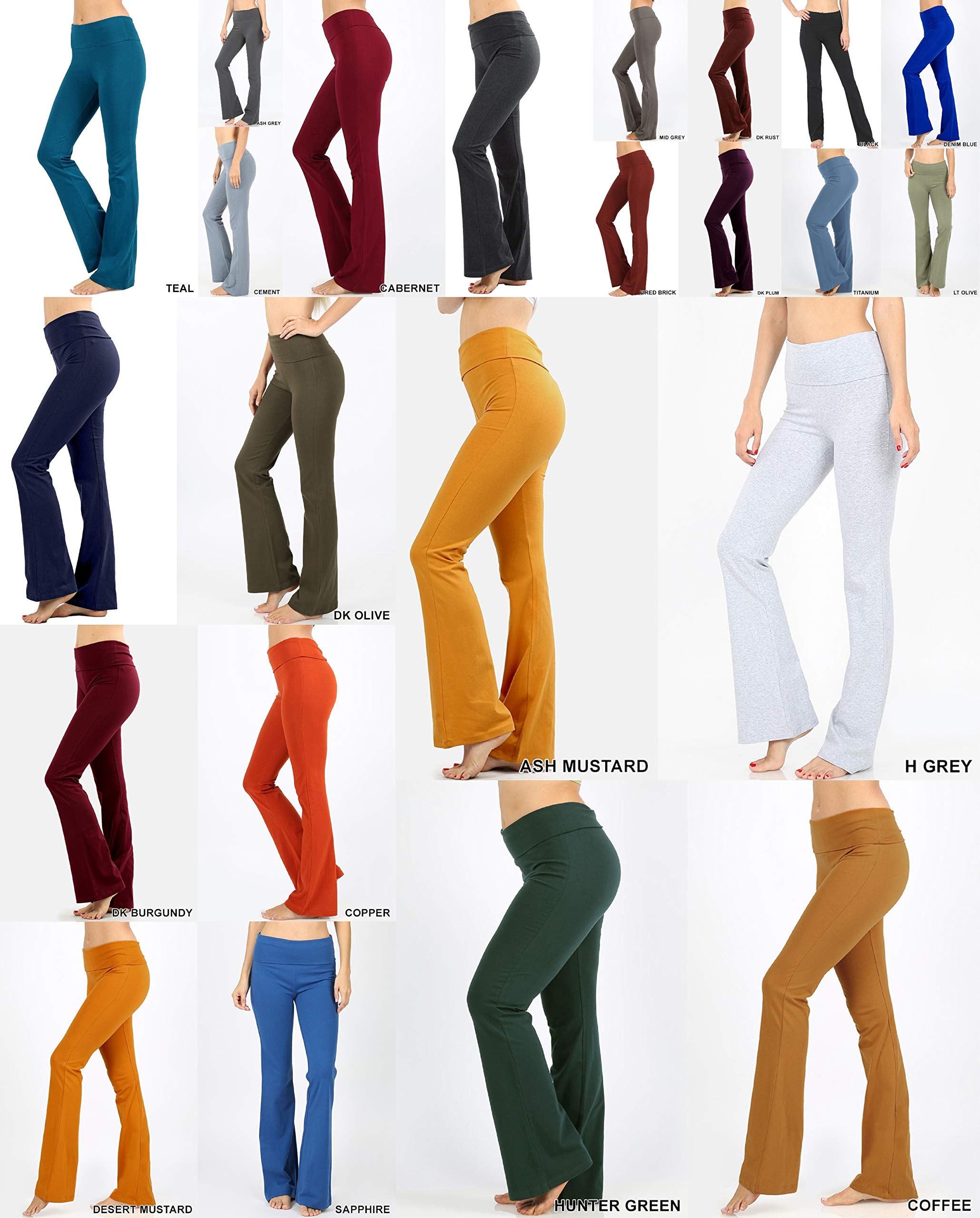 Zenana Premium Cotton FOLD Over Yoga Flare Pants, Black, Medium