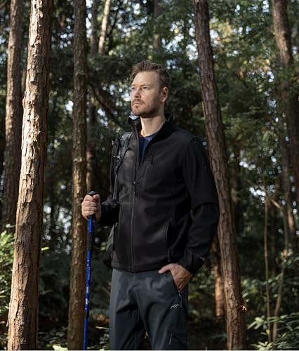 TRAILSIDE SUPPLY CO. Men's Softshell Jacket Fleece Lined Windbreaker,Lightweight Water Resistant Winter Coat, Black, S