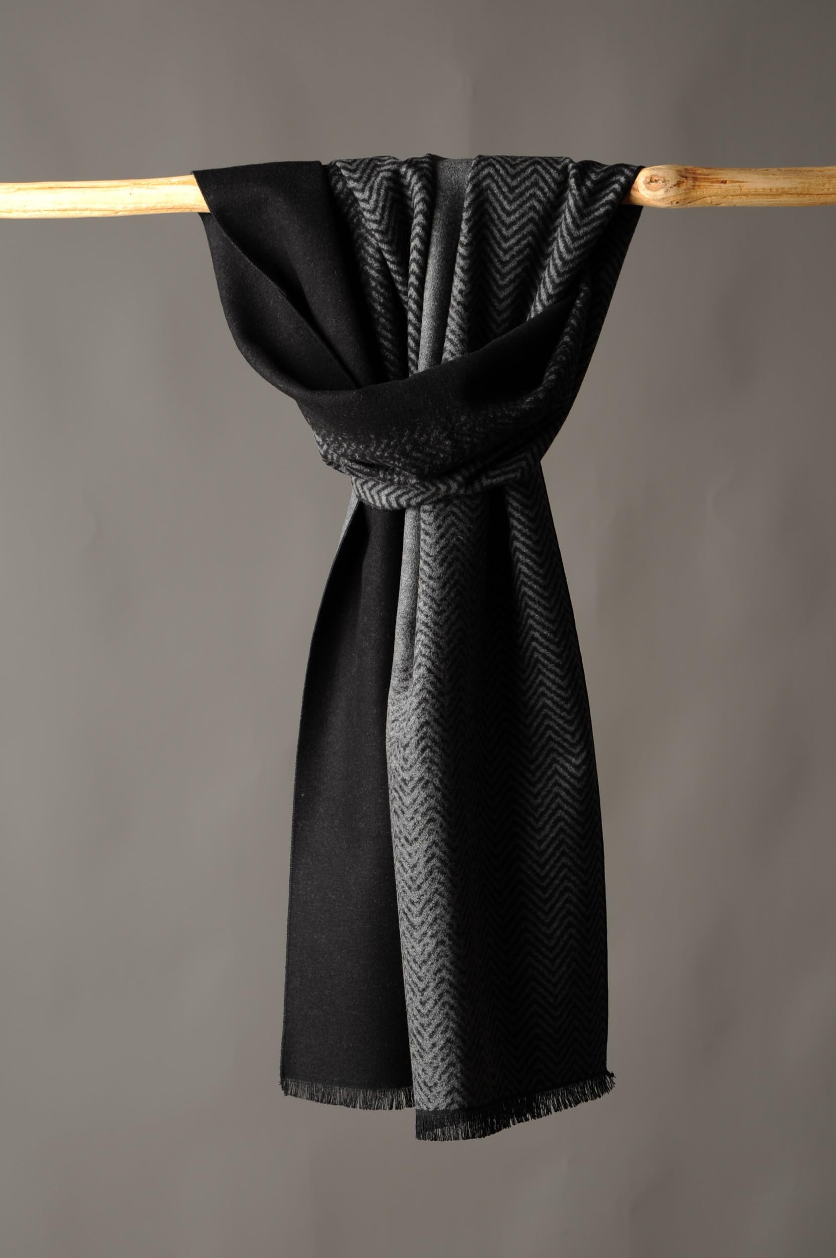 CUDDLE DREAMS Men's Silk Scarves, 100% Mulberry Silk Brushed, Luxuriously Soft (Black Gray Herringbone)