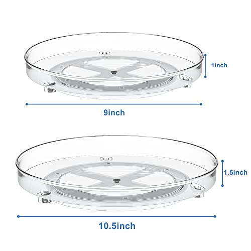 HYDROWE Lazy Susan Organizer, Round Plastic Turntable Organizer Organization Storage Container Bins,Spinning Organizer for Spices,Vanity Countertop Makeup Organizing(9.25 Inch+10.6Inch)