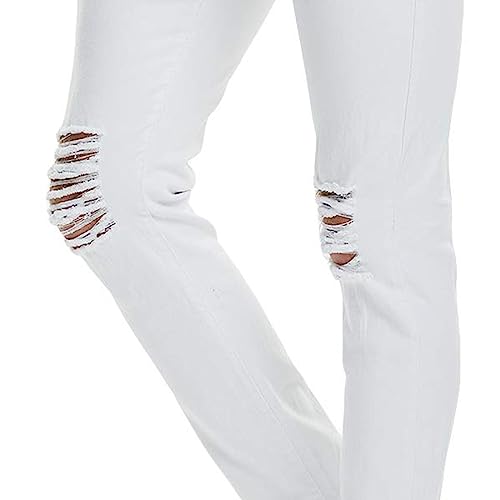 ANBOBER Men's Ripped Skinny Jeans Slim Fit Stretch Distressed Jeans for Men Straight Leg Denim Pants (White, 42)