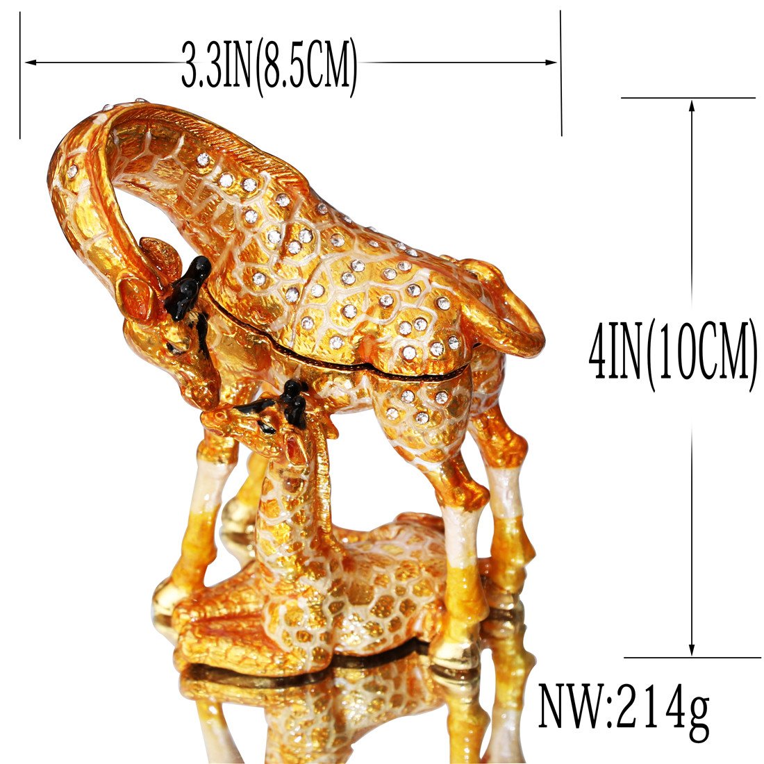 Waltz&F Hand Painted Enameled Giraffe mother and child Decorative Hinged Jewelry Animal Trinket Box Unique Home Decor