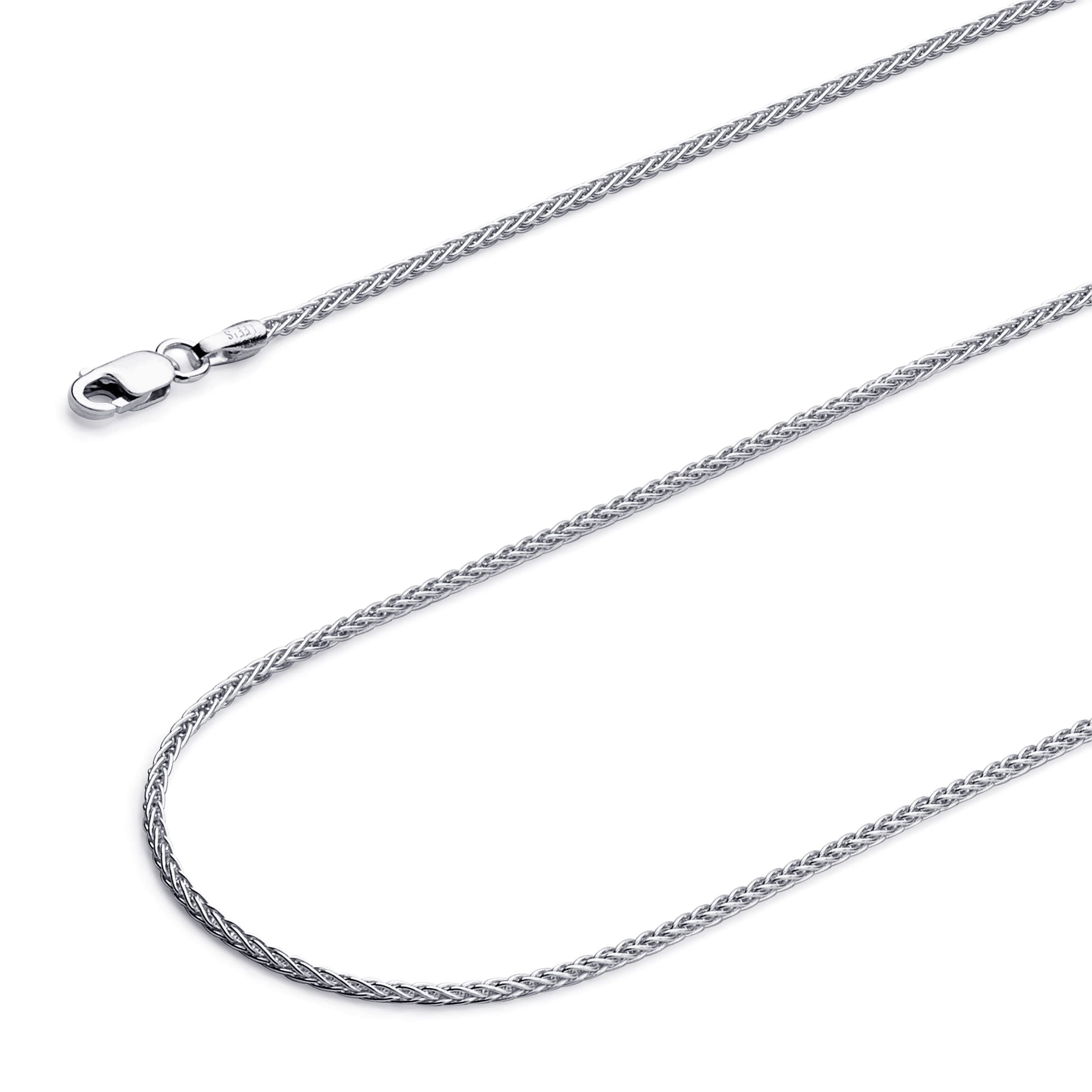 Wellingsale 14k White Gold Solid 1.3mm Round Wheat Chain Necklace - 16"