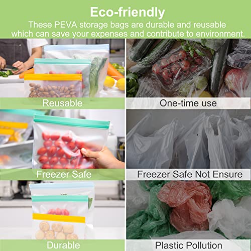 Ingeware Reusable Freezer Bags, 6 Pack Gallon Flat Reusable Freezer Bags Leakproof Resealable Freezer Bags for Meat Fruit Veggies Nuts (Blue)